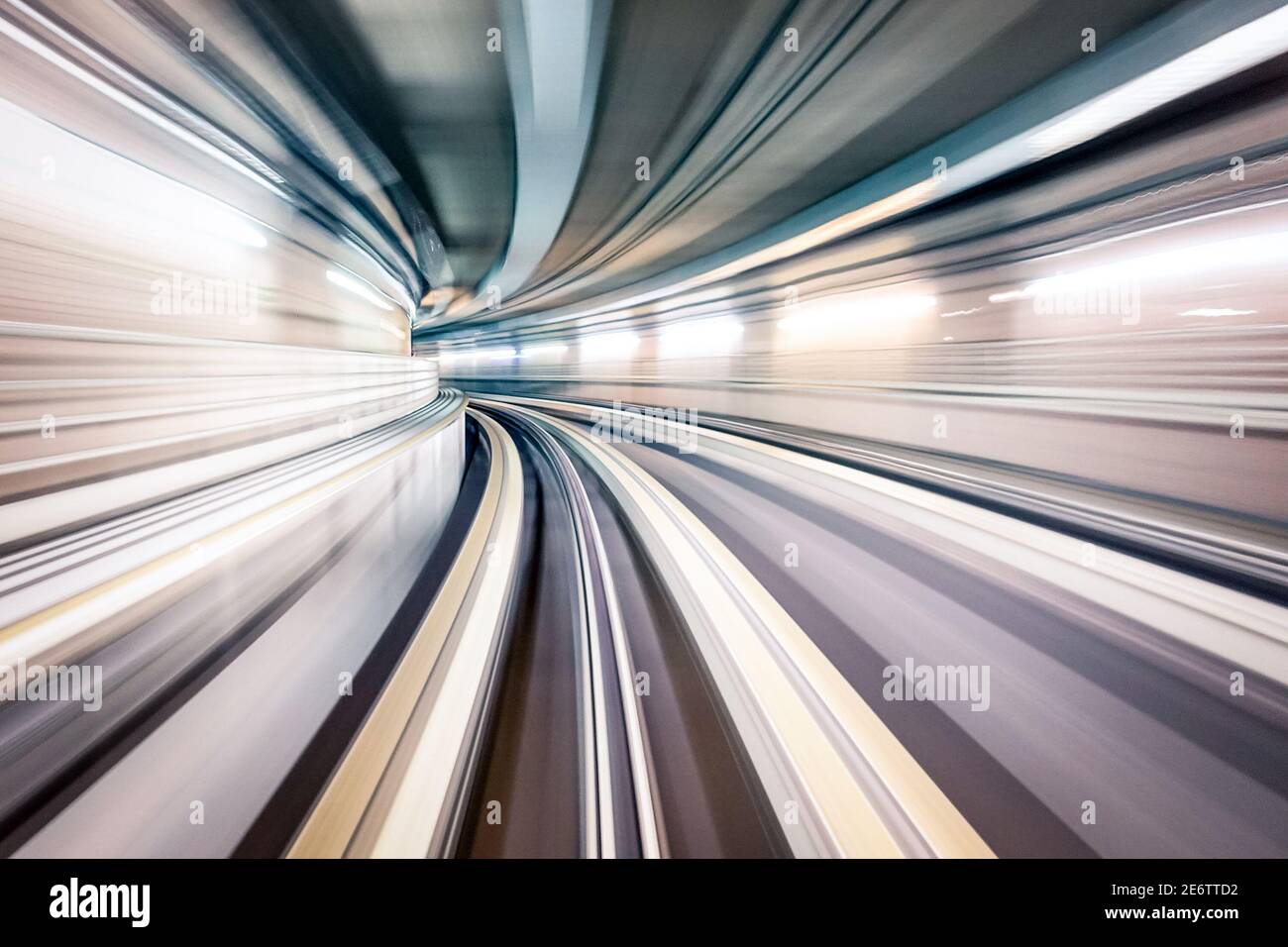 Subway underground tunnel with blurry rail tracks in metro gallery ...