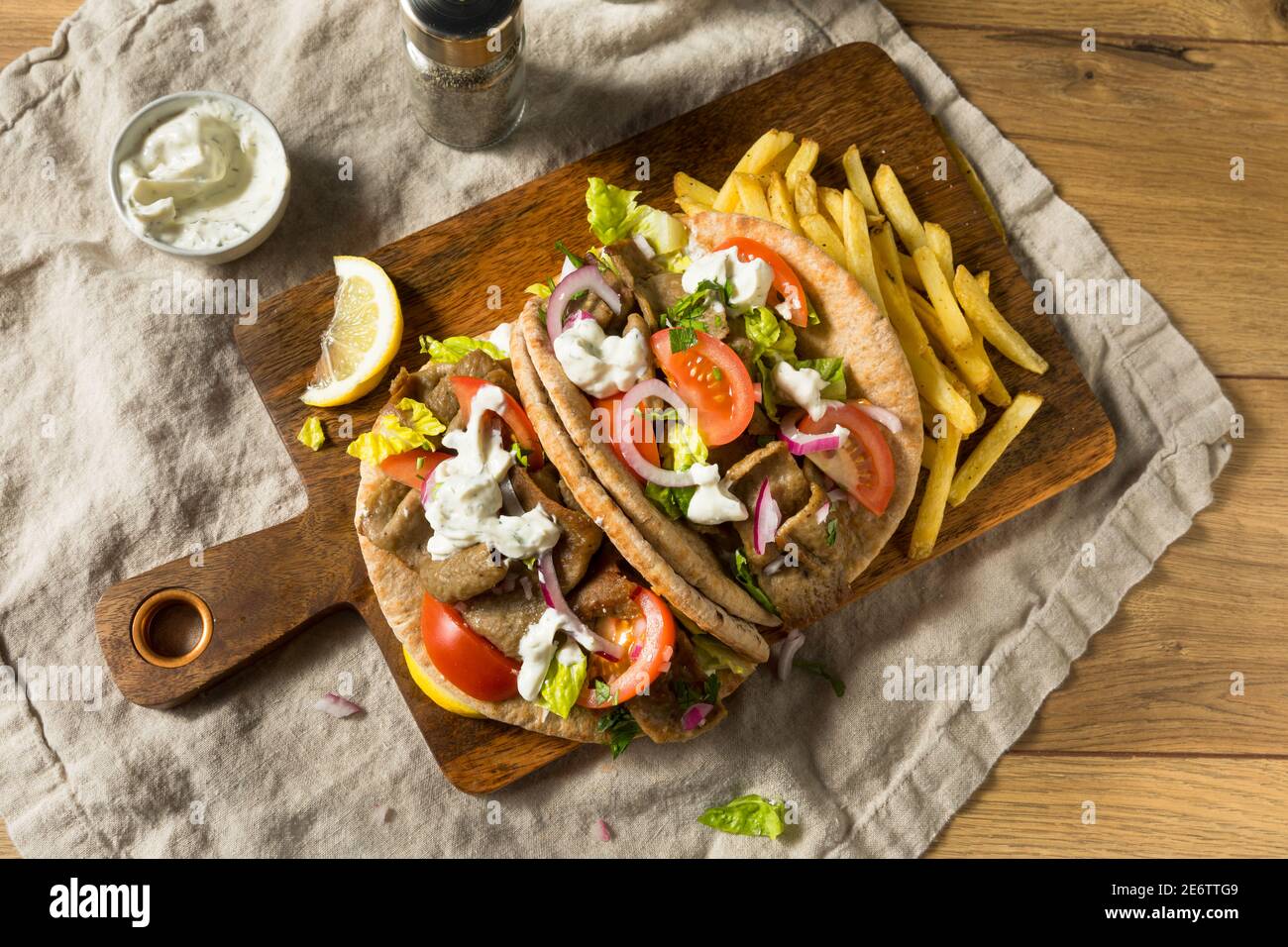 Homemade Greek Gyro Sandwich with Tzatziki Tomato and a Lettuce Stock ...