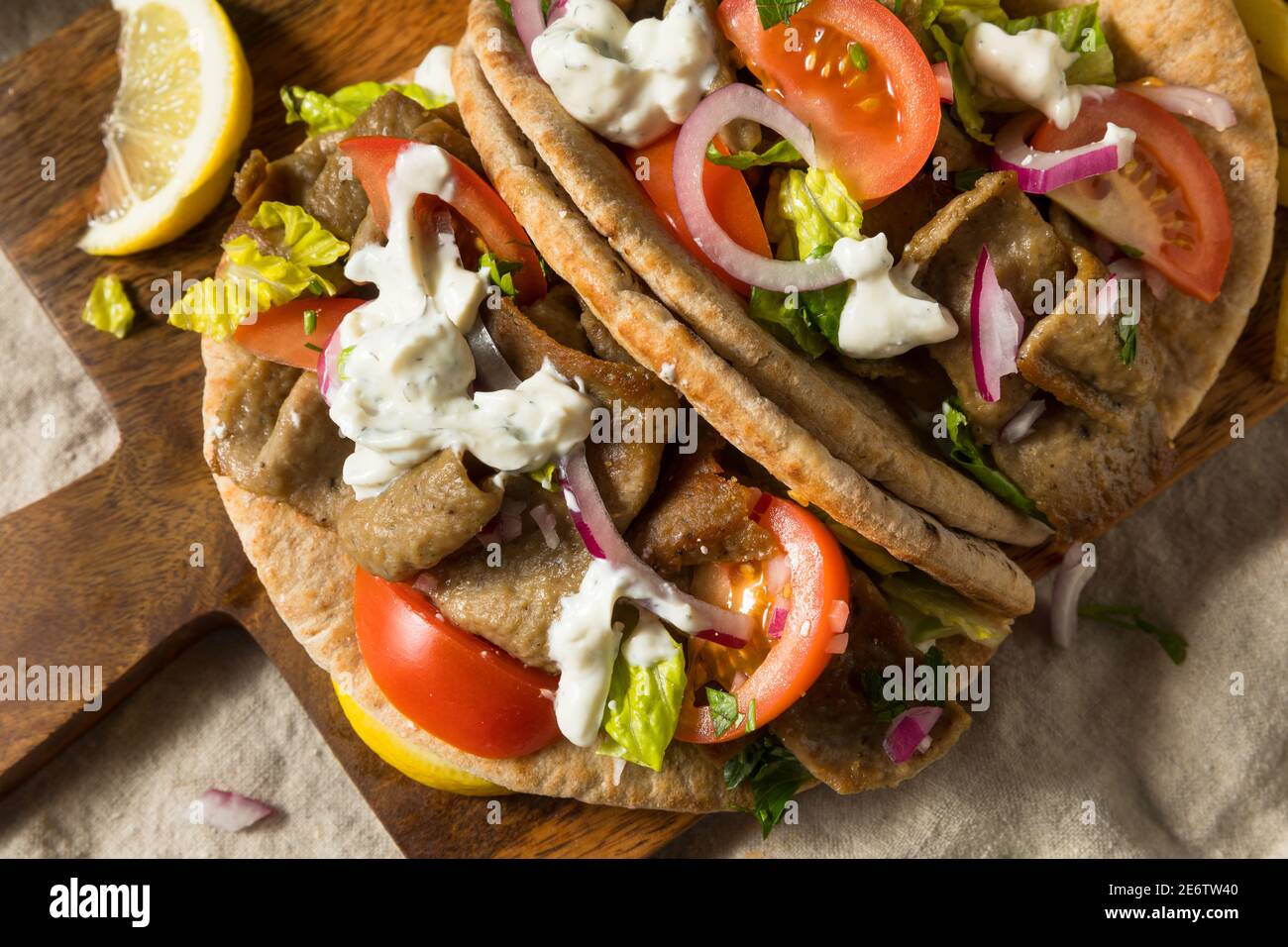 Homemade Greek Gyro Sandwich with Tzatziki Tomato and a Lettuce Stock ...
