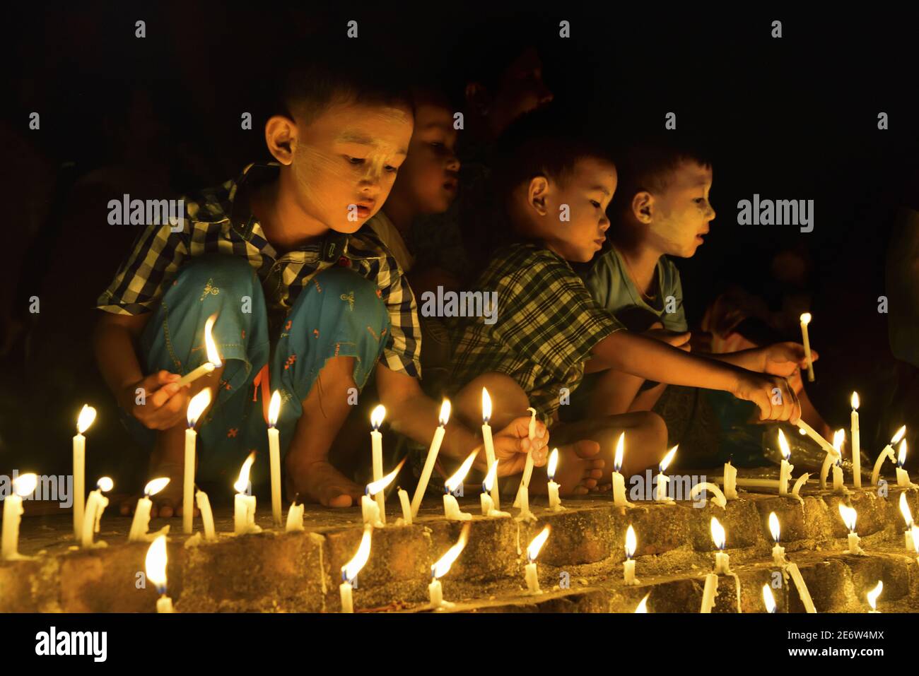 Myanmar (Burma), Bagan, Thadingyut festival of lights, Young kids ...