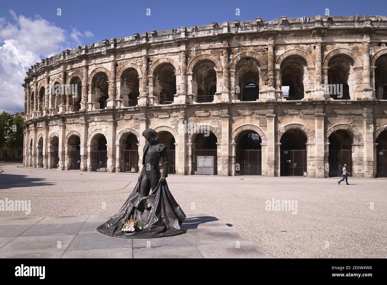 France, Gard, Nimes, square of the Arena, bronze statue of matador ...