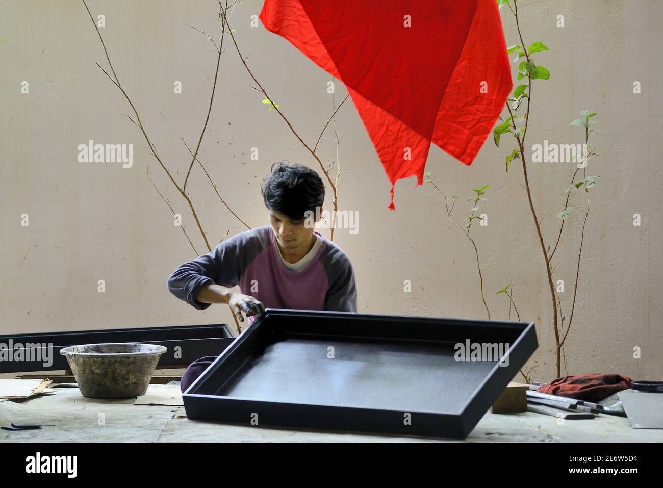 Myanmar (Burma), Bagan, Myinkaba village, Mya Thit Sar lacquer workshop ...