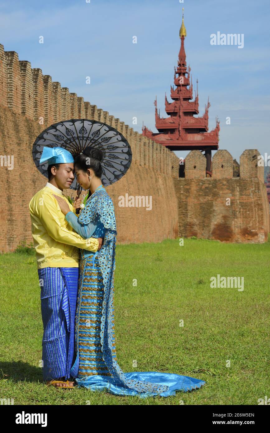 Myanmar (Burma), Mandalay, Newly weds wearing traditional dresses ...