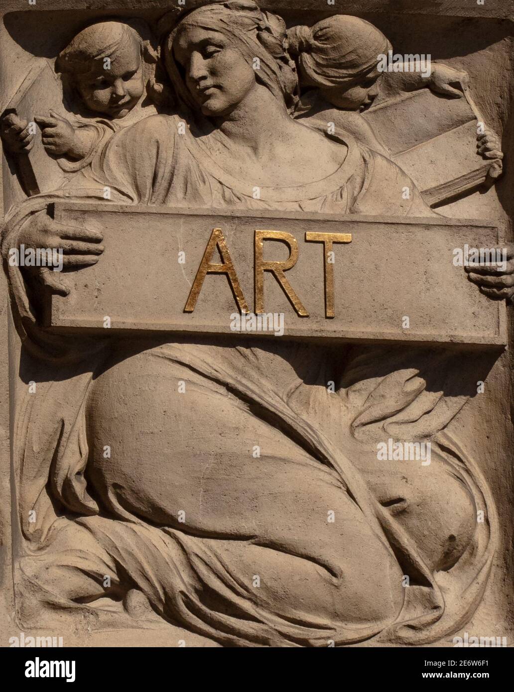 A panel above the entrance to the V&A, carved by Alfred Drury; The ...