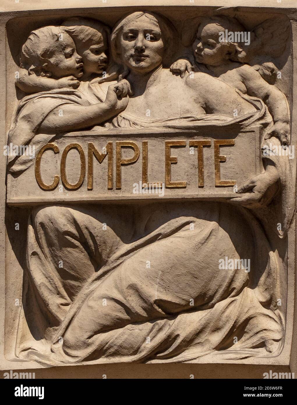A panel above the entrance to the V&A, carved by Alfred Drury; The ...