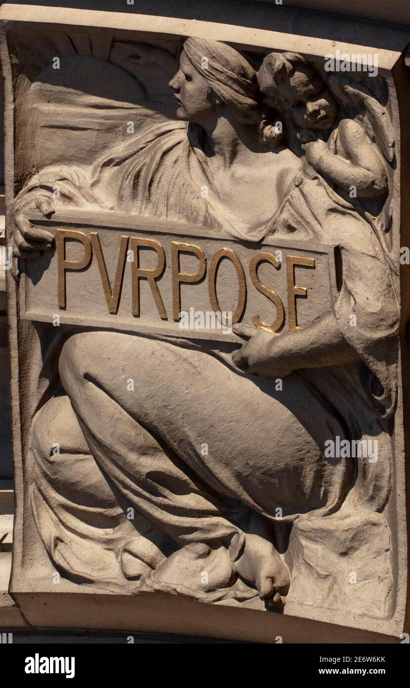 A panel above the entrance to the V&A, carved by Alfred Drury; The ...