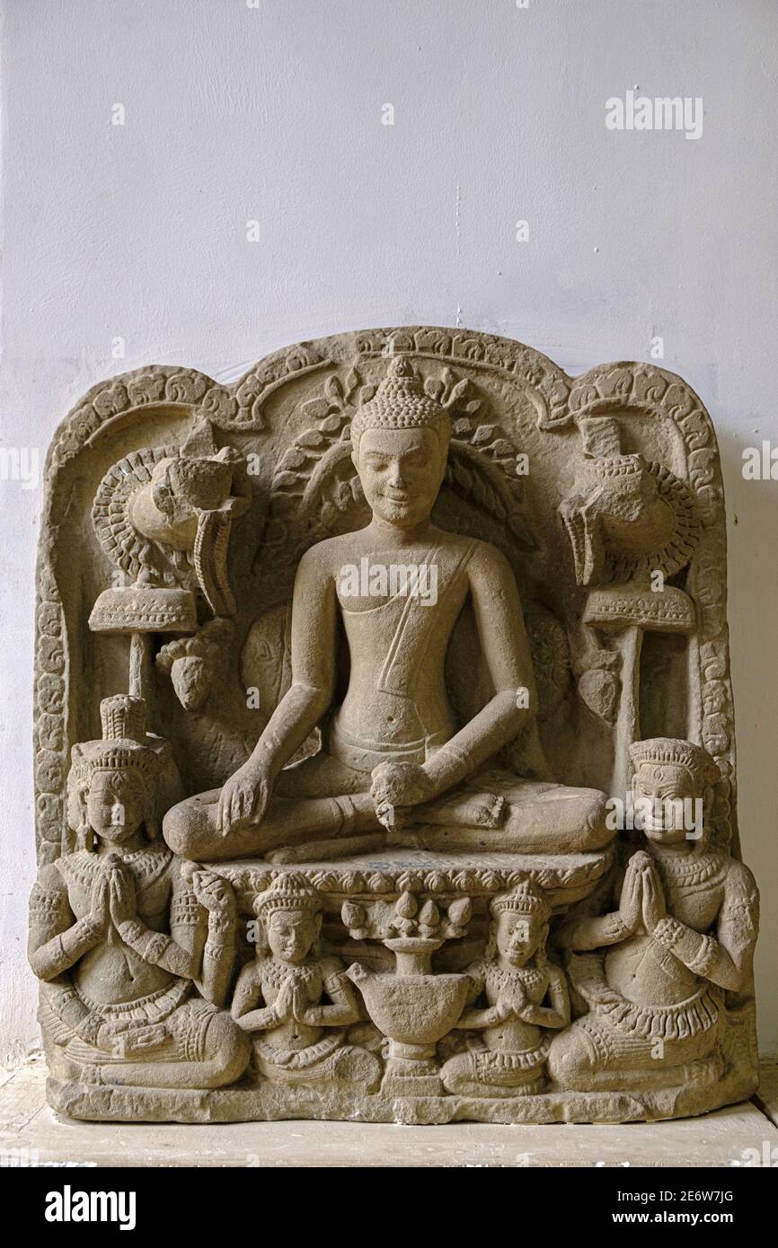 Cambodia, Phnom Penh, National museum, build by french in 1917, relief ...