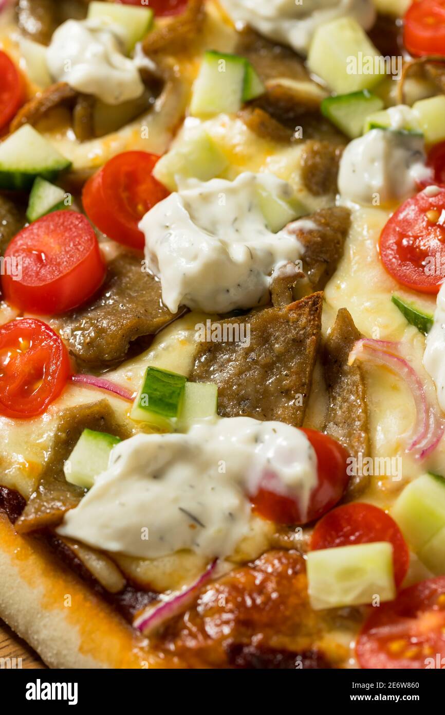 Homemade Greek Gyro PIzza with Tzatziki Sauce Stock Photo - Alamy