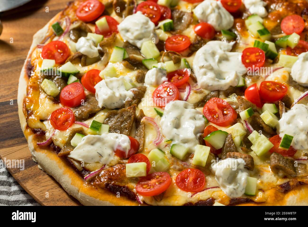Homemade Greek Gyro PIzza with Tzatziki Sauce Stock Photo - Alamy