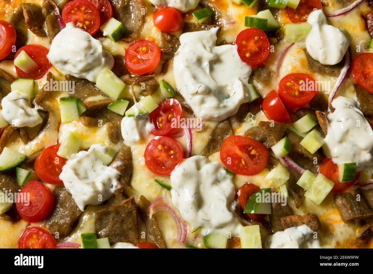 Homemade Greek Gyro PIzza with Tzatziki Sauce Stock Photo - Alamy