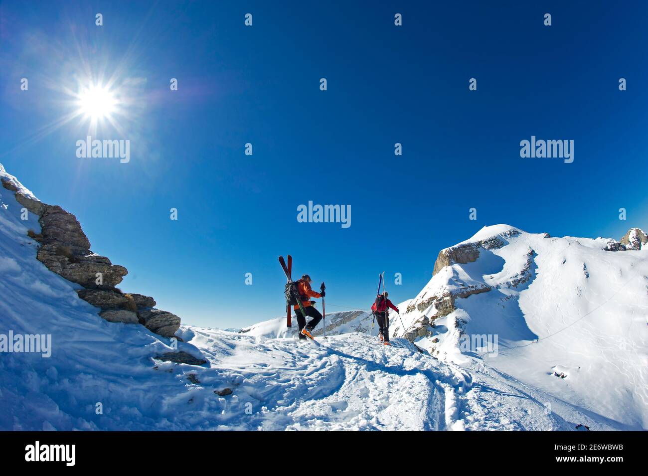 France, Haute Savoie, massif des Fiz, Flaine, a ski tour at the head of ...