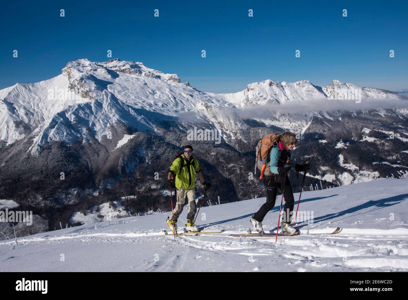 France, Haute Savoie, massif des Aravis, Thones, ski hike in Sulens, on ...