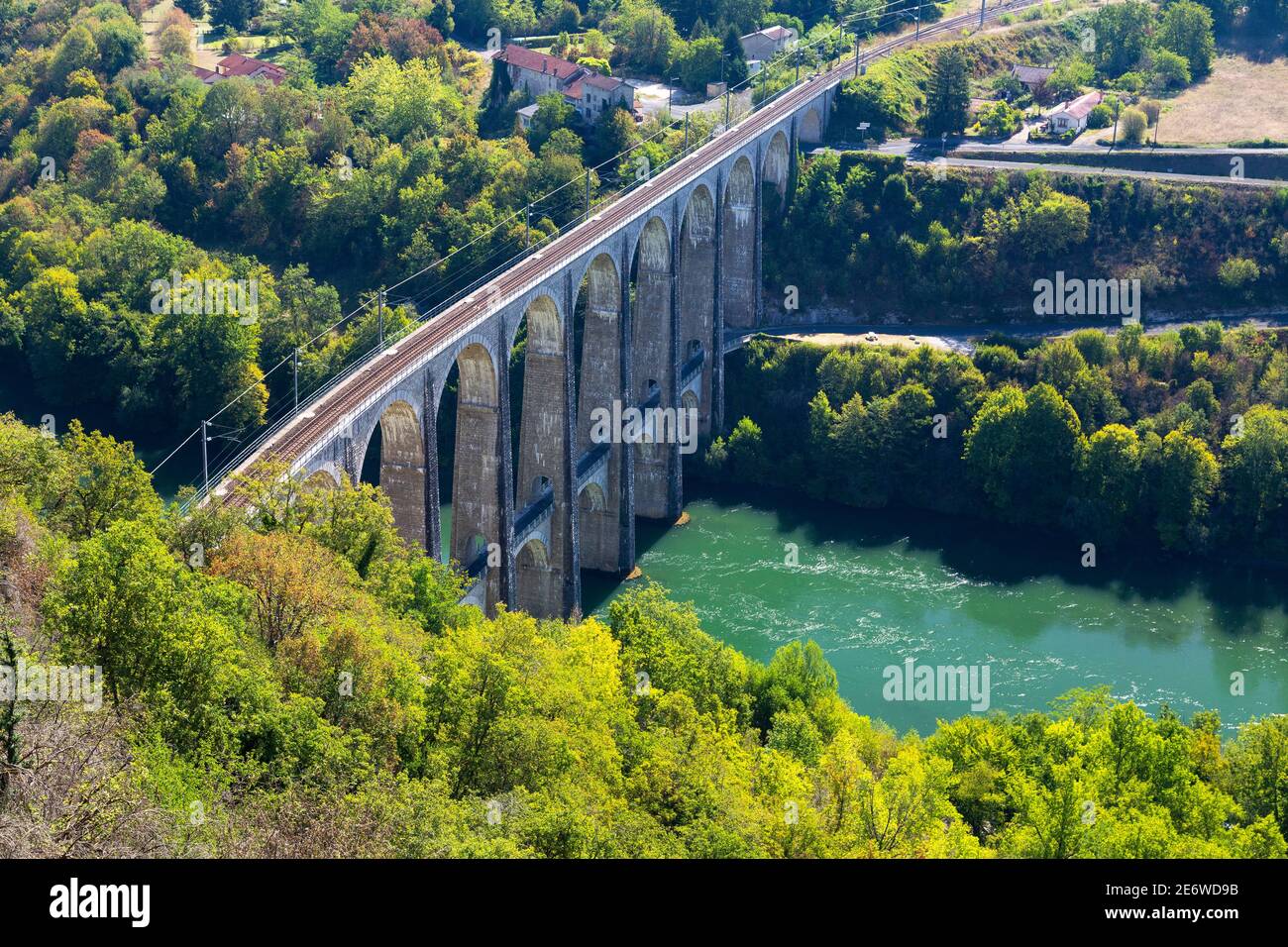 France, Ain, the Cize-Bolozon railway viaduct above the Ain Stock Photo ...