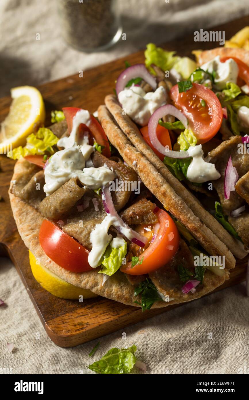 Homemade Greek Gyro Sandwich with Tzatziki Tomato and a Lettuce Stock ...