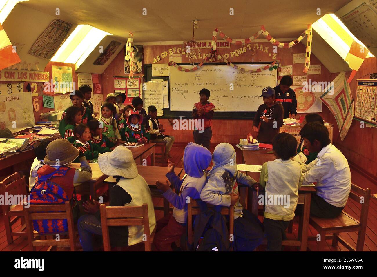 Peru, Lake Titicaca, Uros Islands, school Stock Photo - Alamy