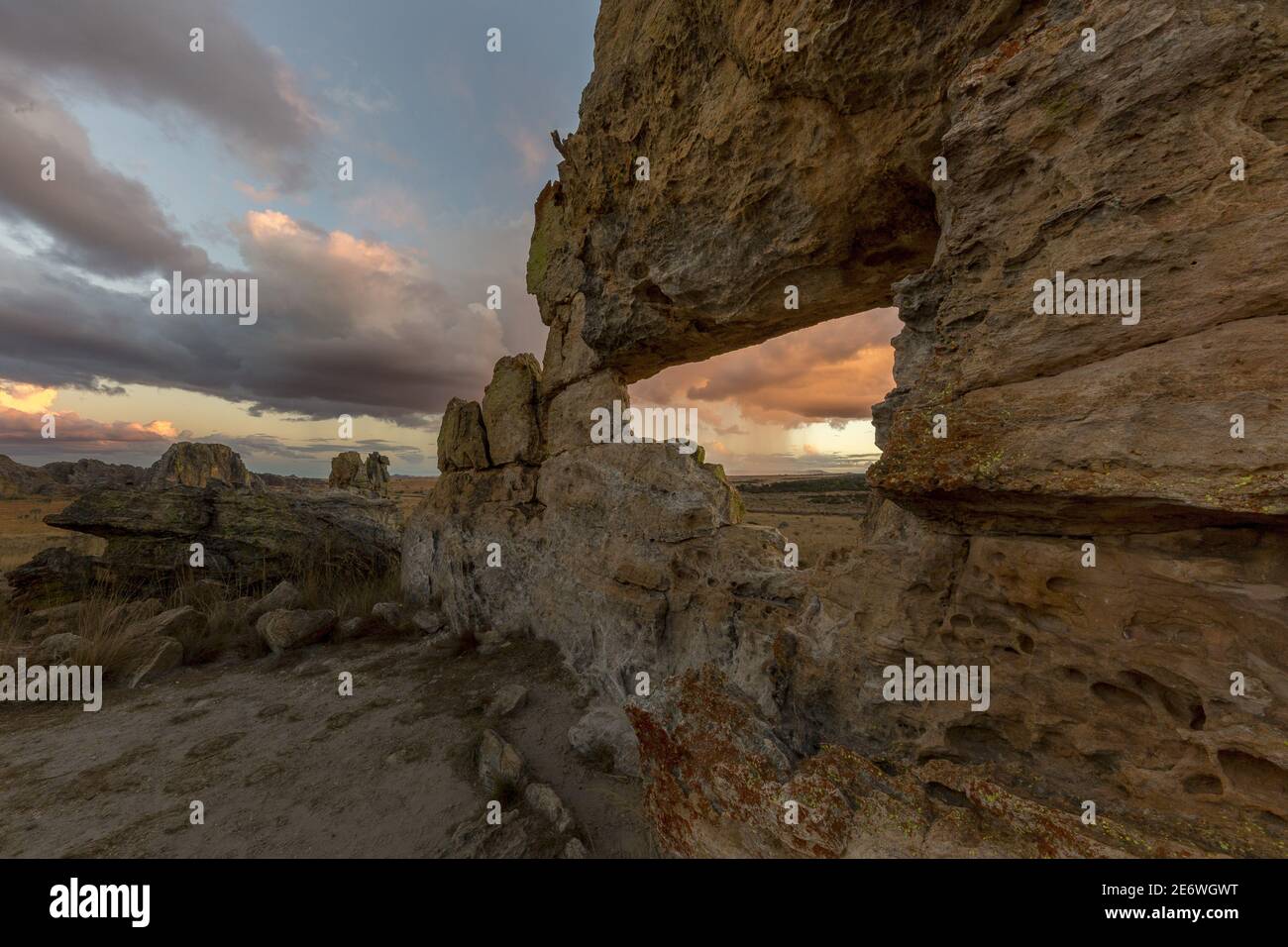 Madagascar, Ihorombe region, Isalo National Park, the Isalo window ...