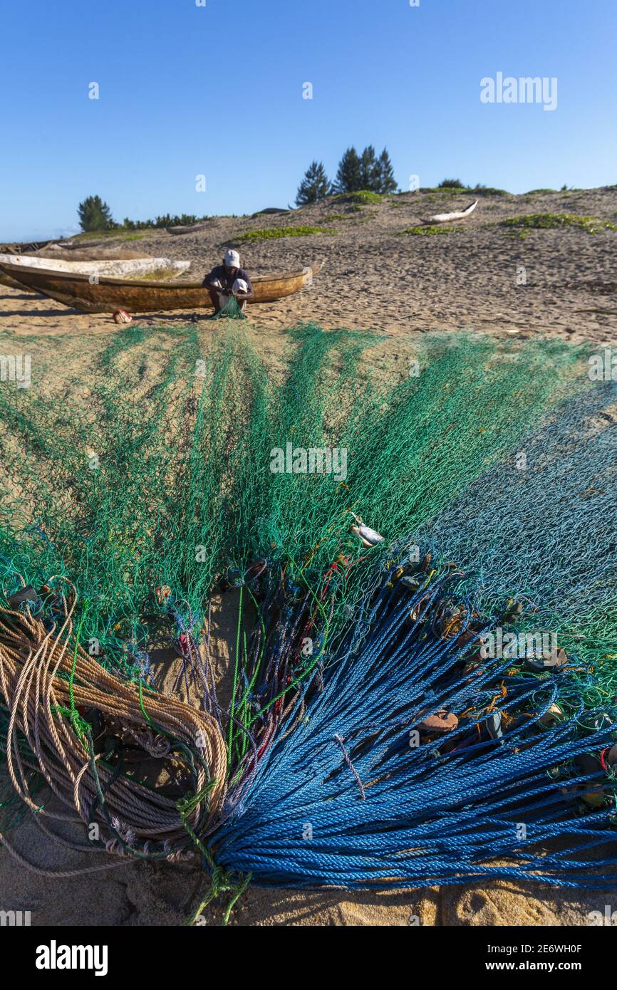 Madagascar, Vatovavy-Fitovinany region, Manakara, pirogue and fisherman ...
