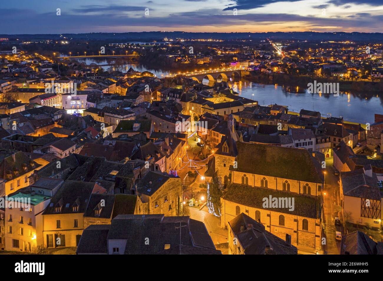 France, Dordogne, Purple Perigord, Bergerac, Town of Bergerac, Night ...