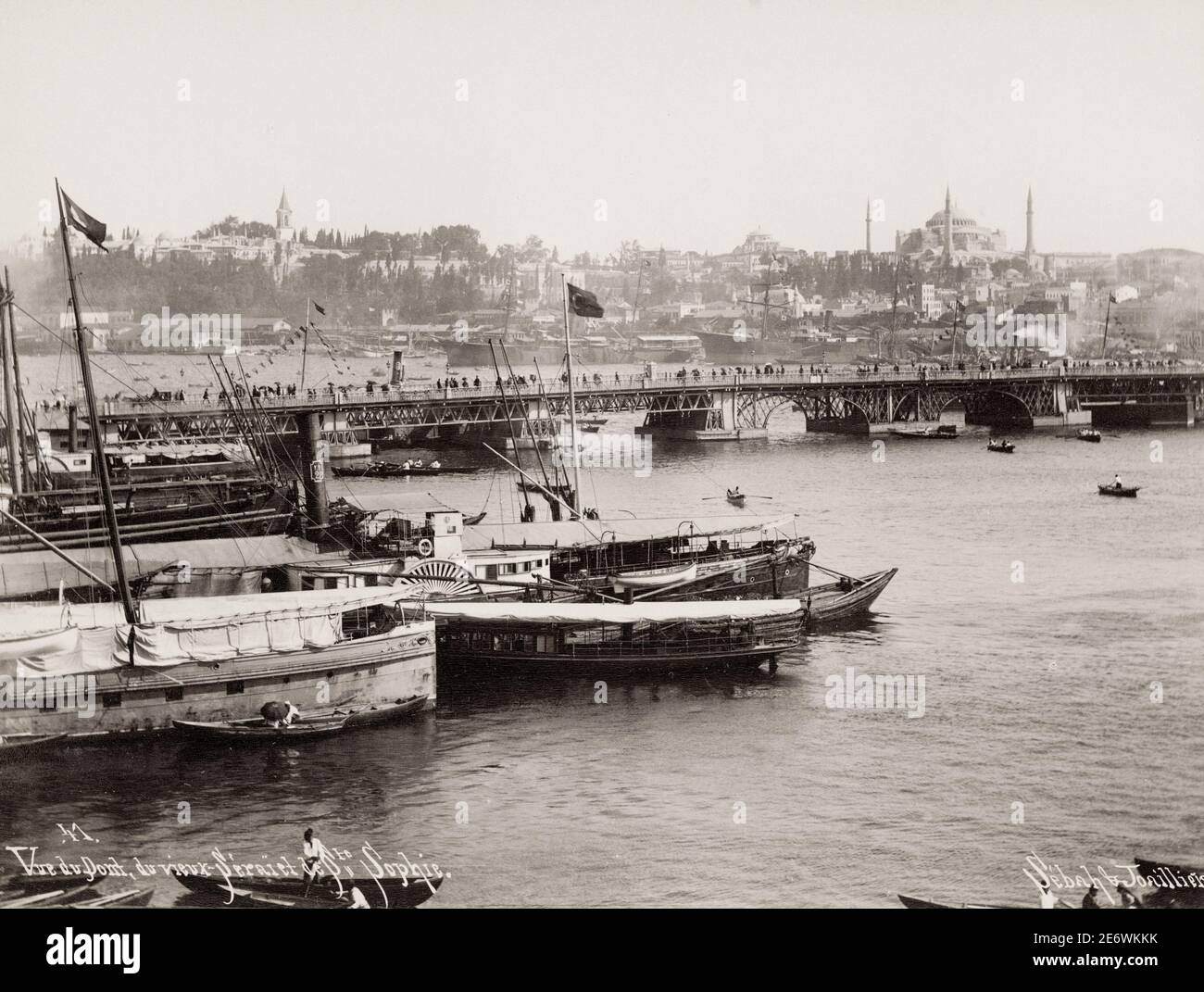 Vintage 19th century photograph: Hagia Sophia and bridge from ...