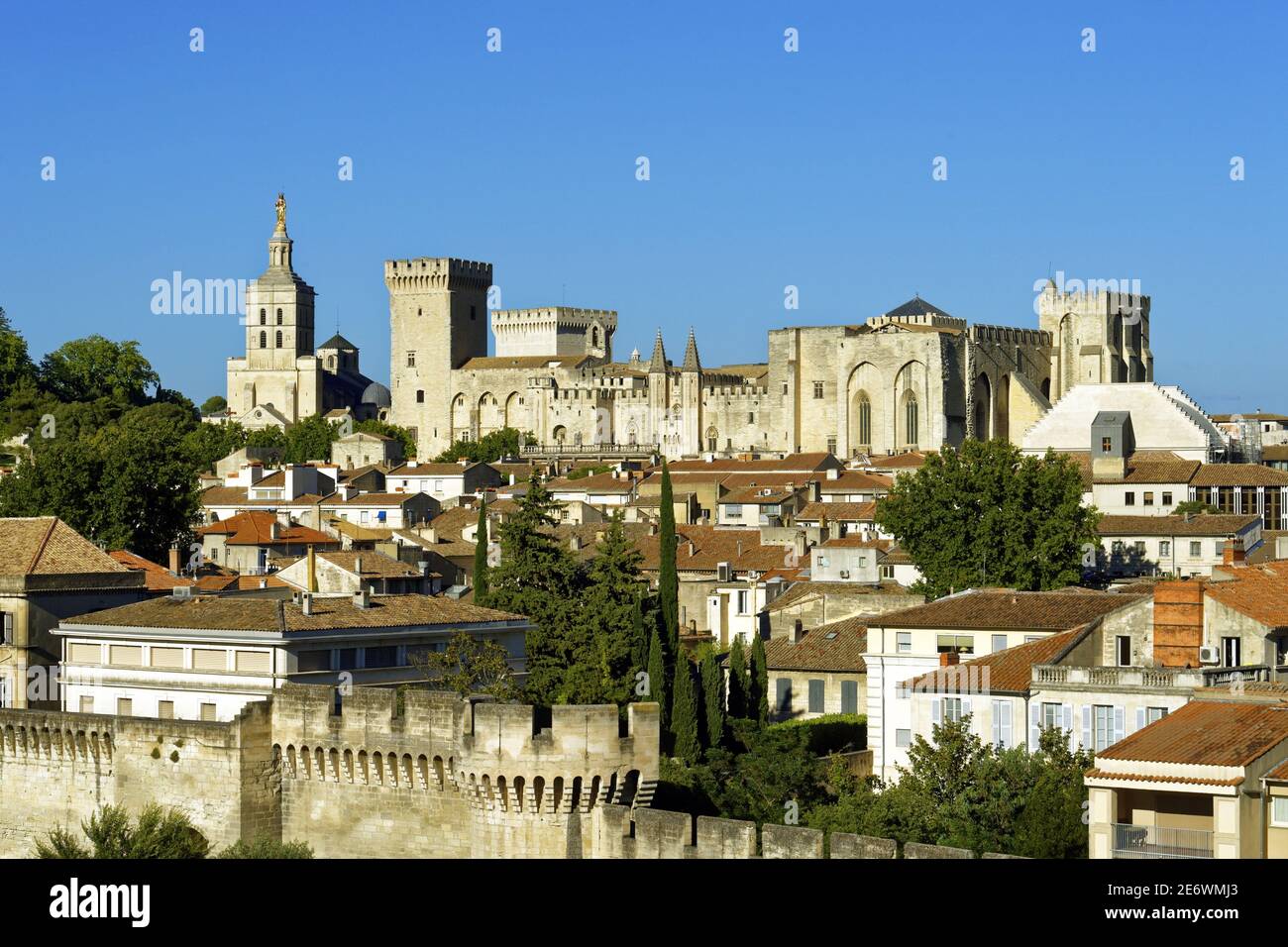 France, Vaucluse, Avignon, city wall, the ramparts with the Cathedral ...