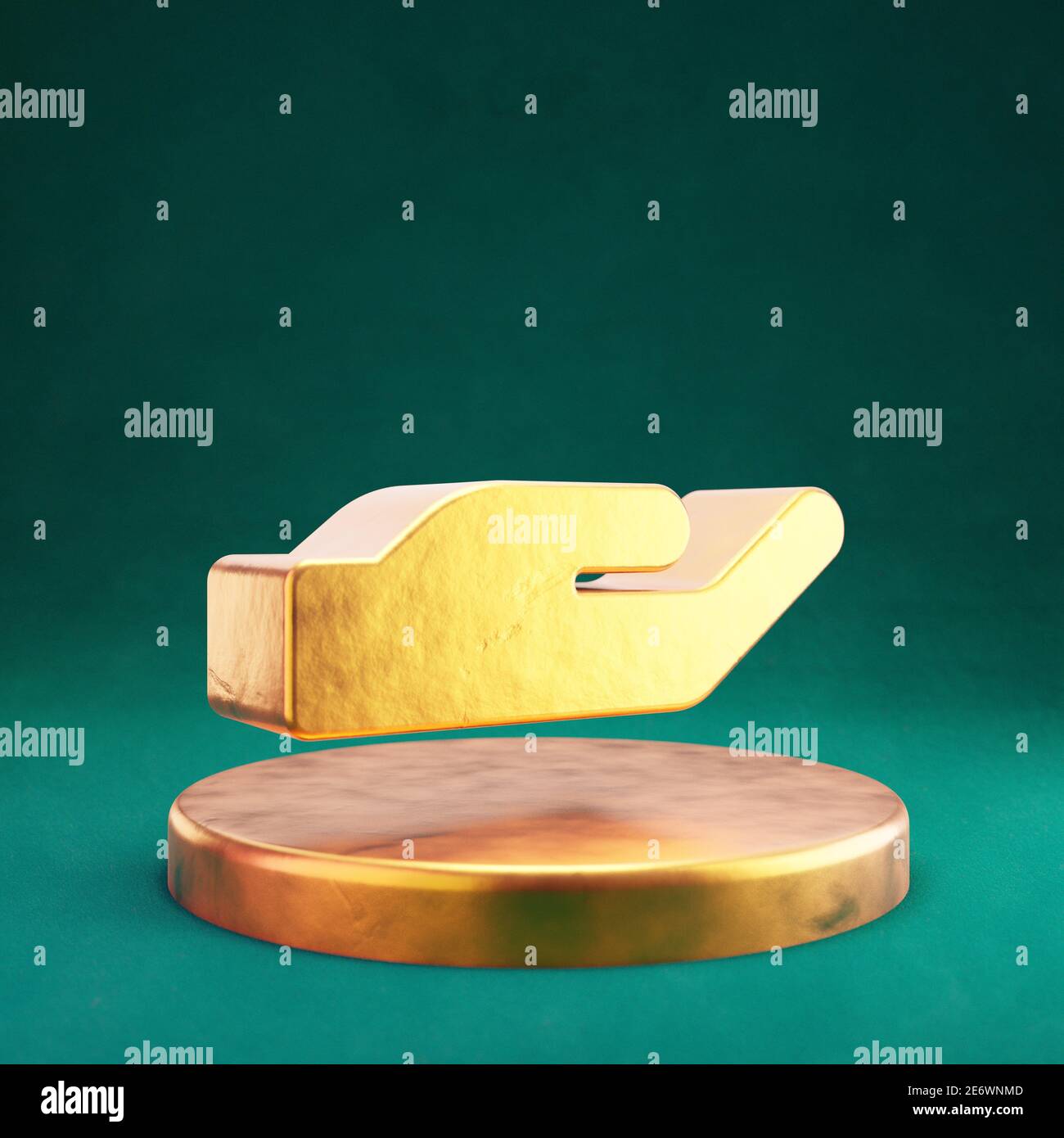 Hand Holding icon. Fortuna Gold Hand Holding symbol on golden podium ...