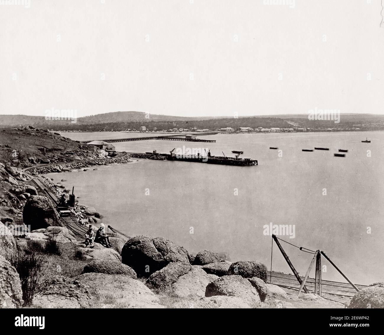 Vintage 19th century photograph: harbour, dock at Port Victor, South ...