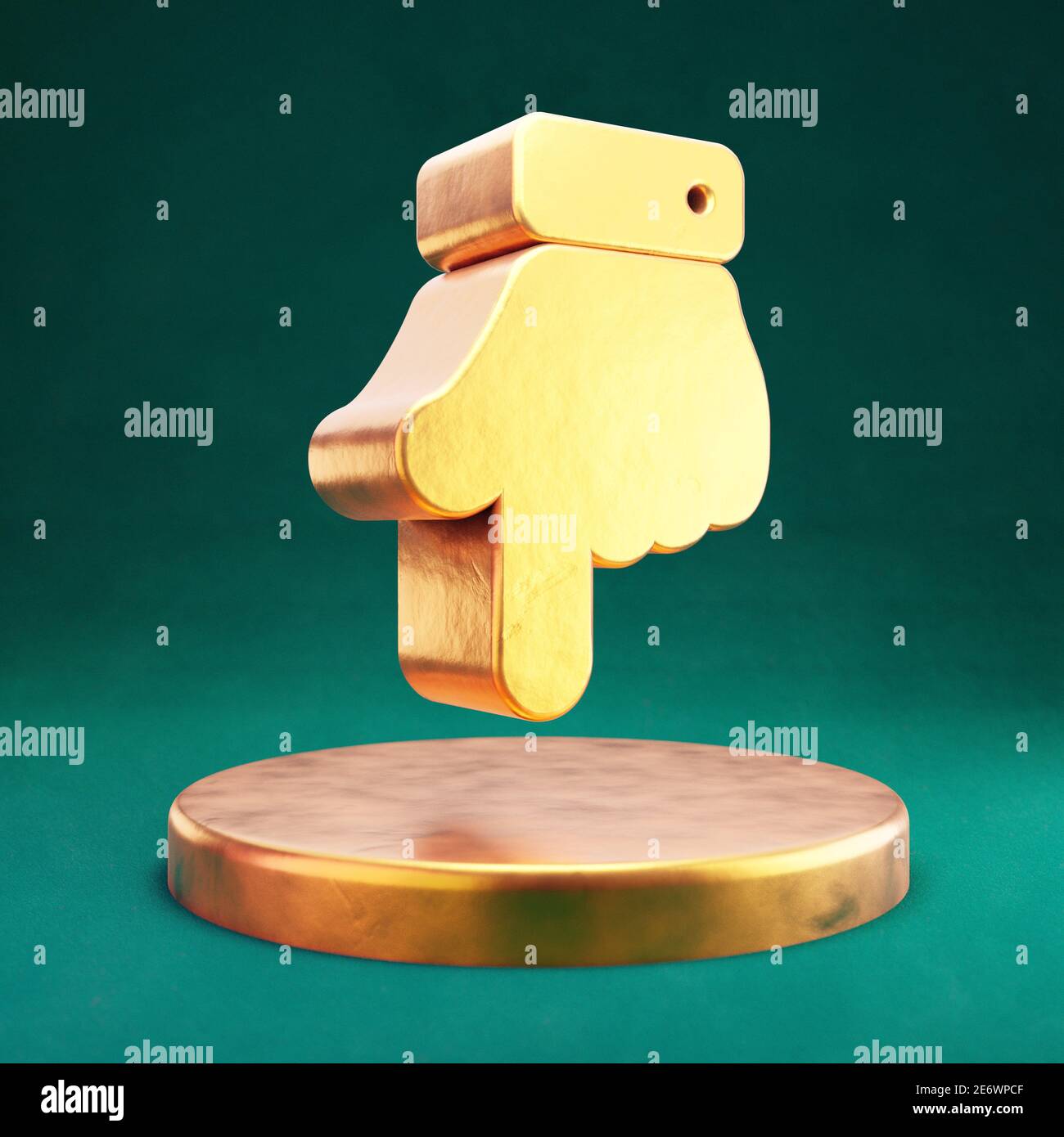 Hand Point Down icon. Fortuna Gold Hand Point Down symbol on golden ...