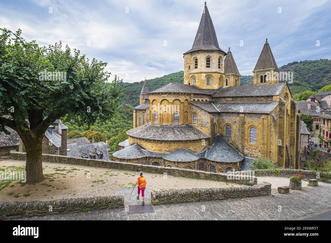 France, Aveyron, Conques, hike on the Via Podiensis, one of the pilgrim ...