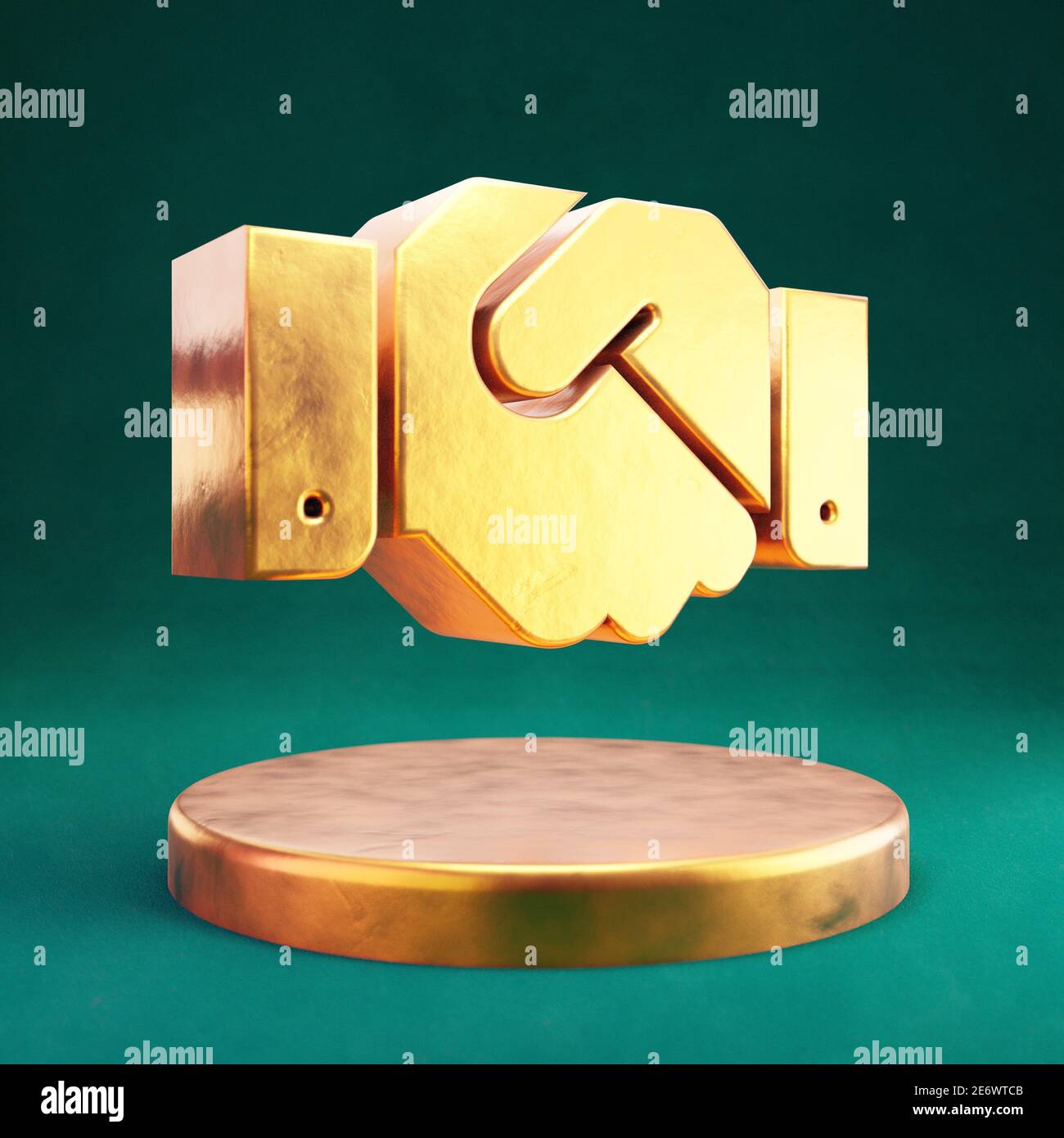 Handshake icon. Fortuna Gold Handshake symbol on golden podium Stock ...