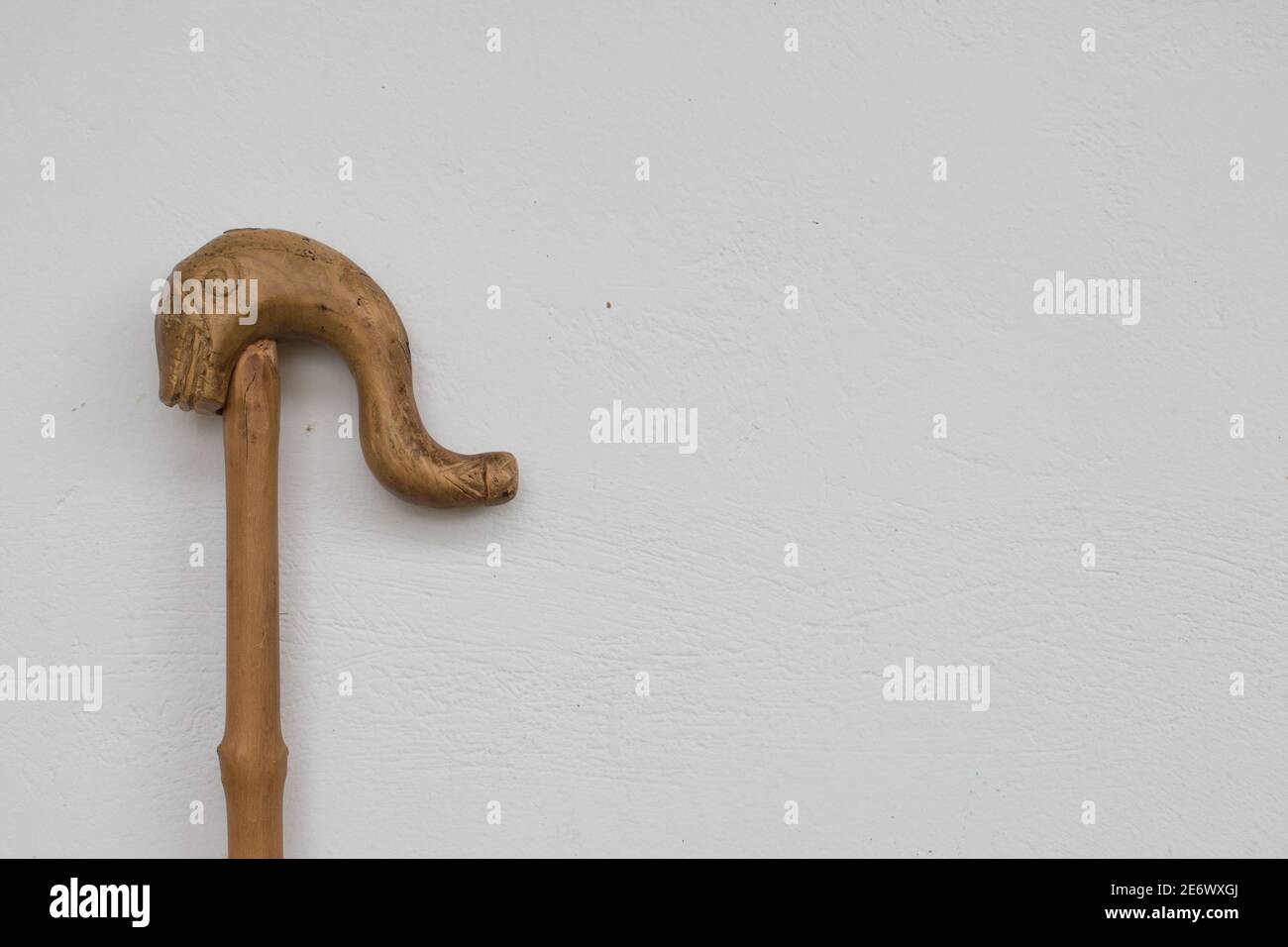 Wooden shepherd's crook head of shepards walking stick on a white ...