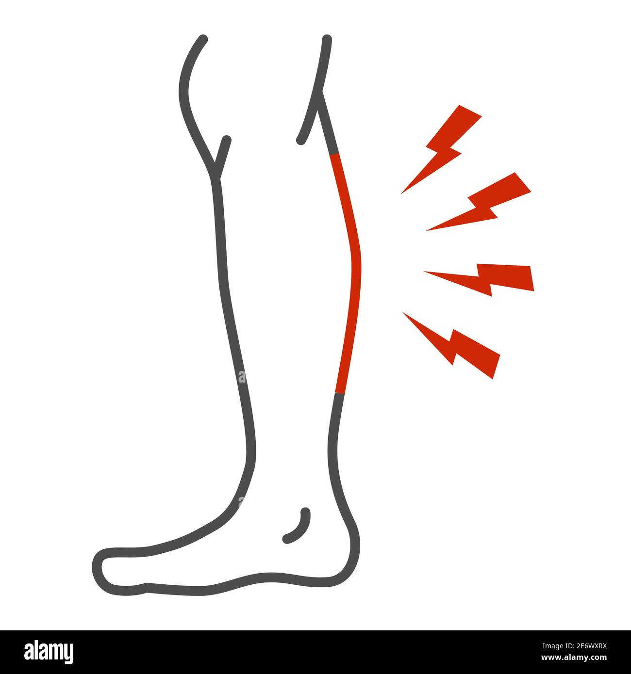 Shin hurts thin line icon, Body pain concept, Shin pain sign on white ...