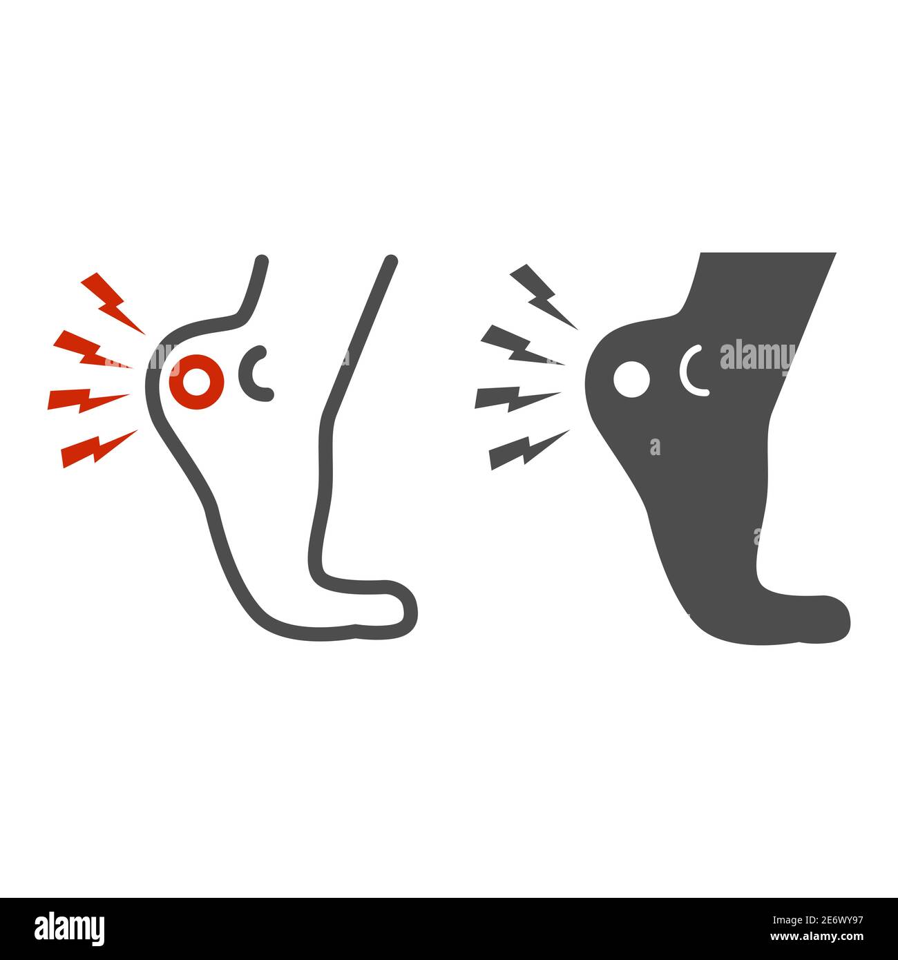 Heel pain line and solid icon, Body pain concept, foot ache sign on ...