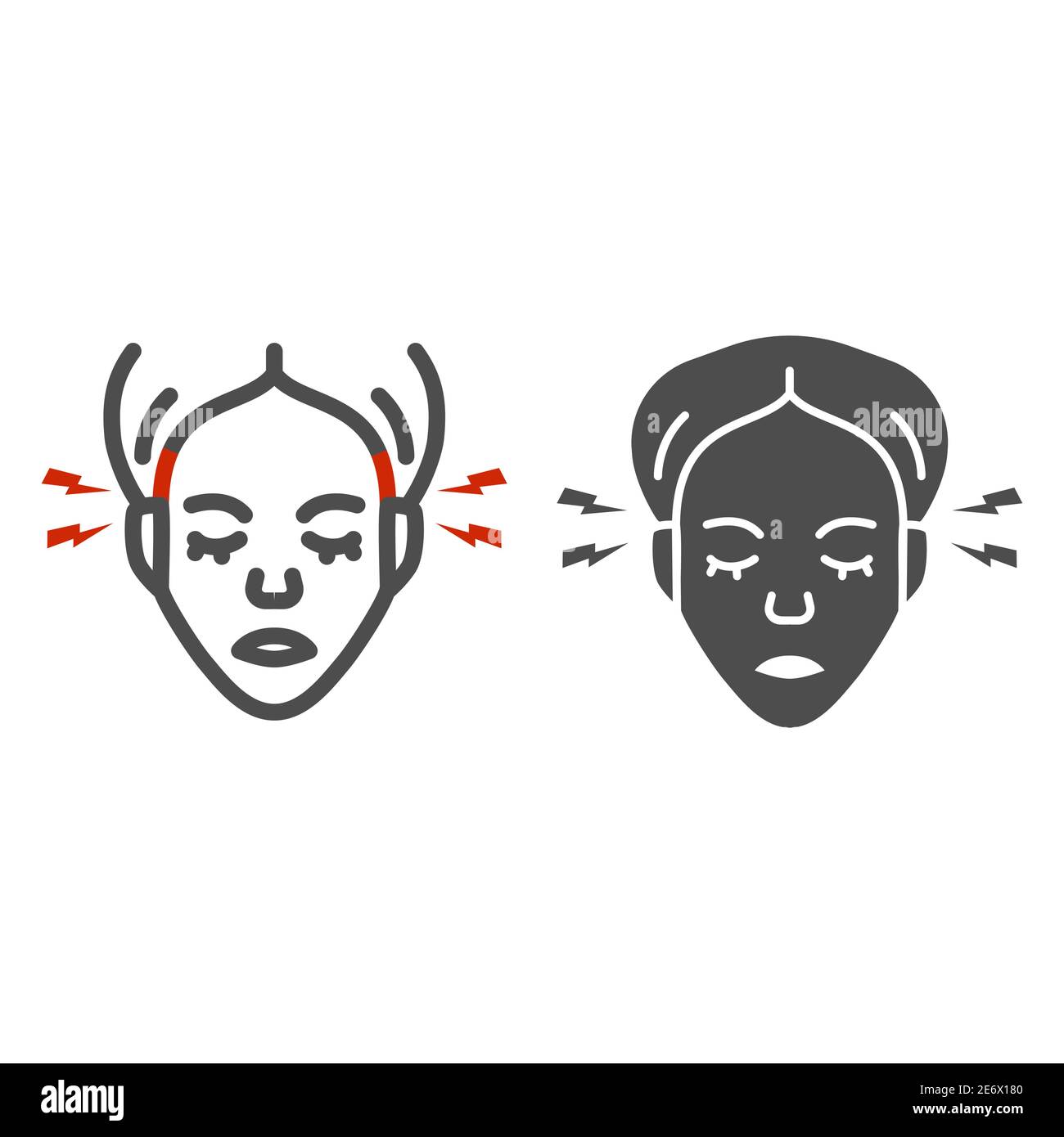 Temple pain line and solid icon, healthcare concept, Migraine sign on ...