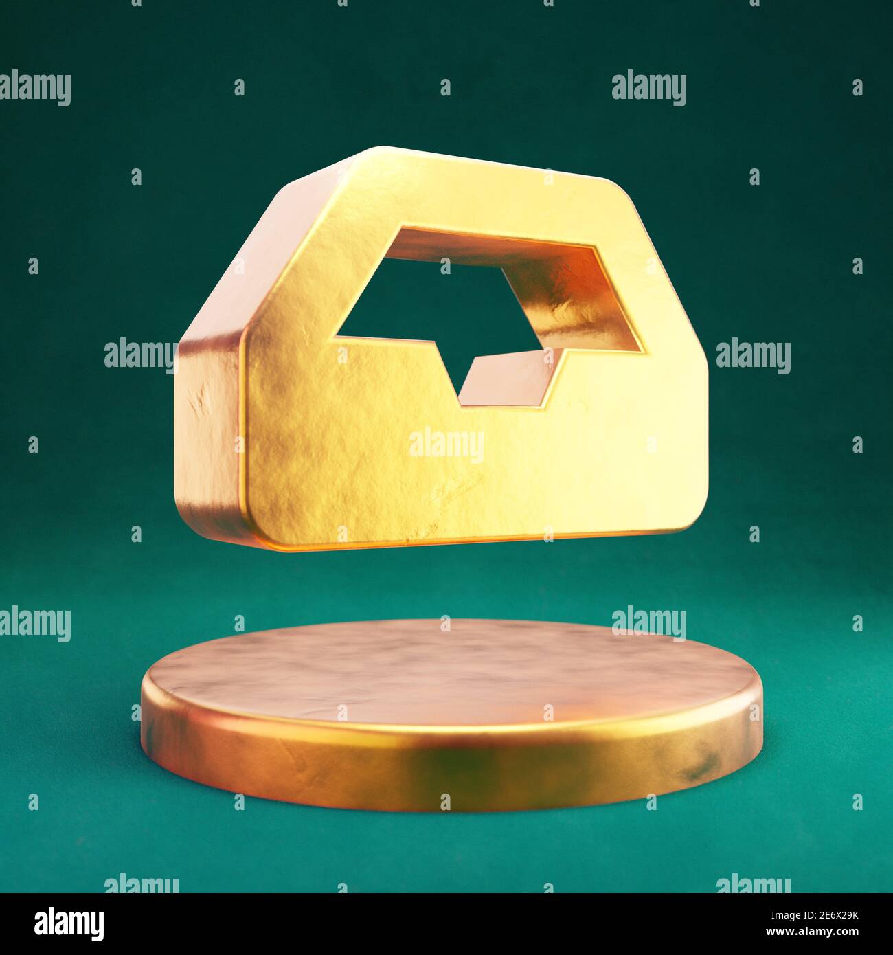 Inbox icon. Fortuna Gold Inbox symbol on golden podium Stock Photo - Alamy