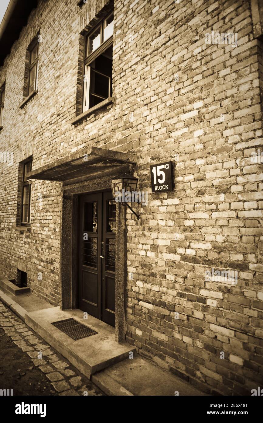 Prisoner barracks block 15 at Auschwitz Concentration Camp Stock Photo ...
