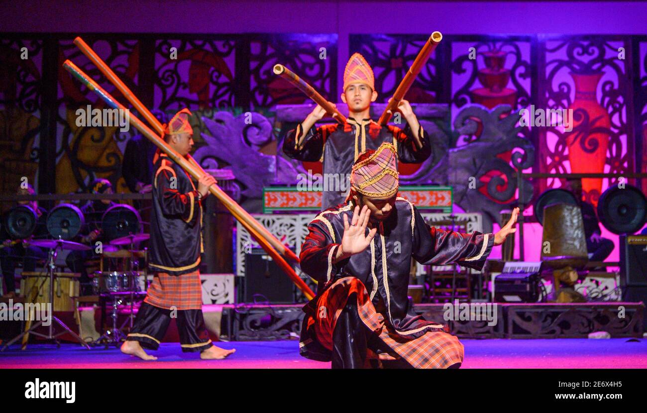 male bamboo culture dance at the Sarawak Culture Village in Kuching ...