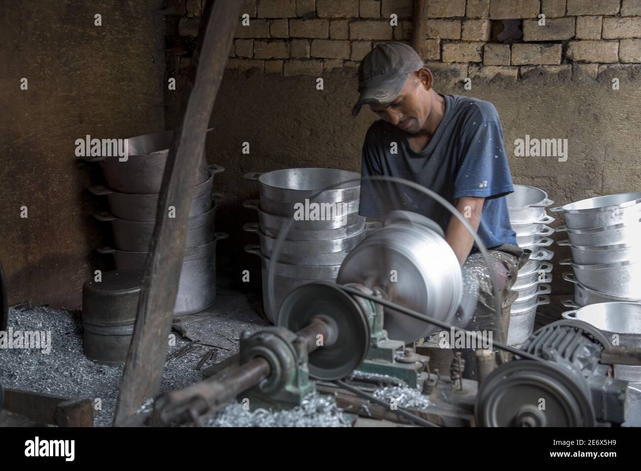 Madagascar, Vakinankaratra region, Ambatolampy, aluminum cooking pot ...