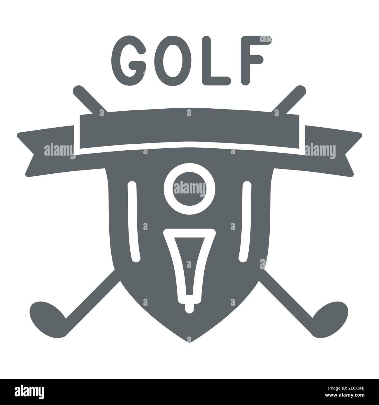 Golf logo with golfball and crossed sticks solid icon, sport concept ...