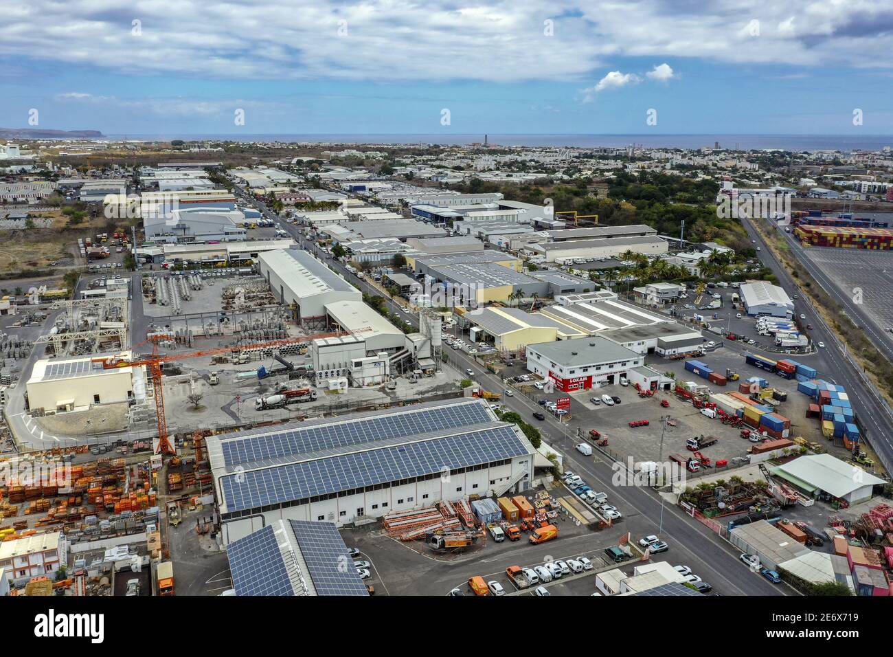 France, Reunion Island, Le Port,Freight port, quayside boat, containers ...