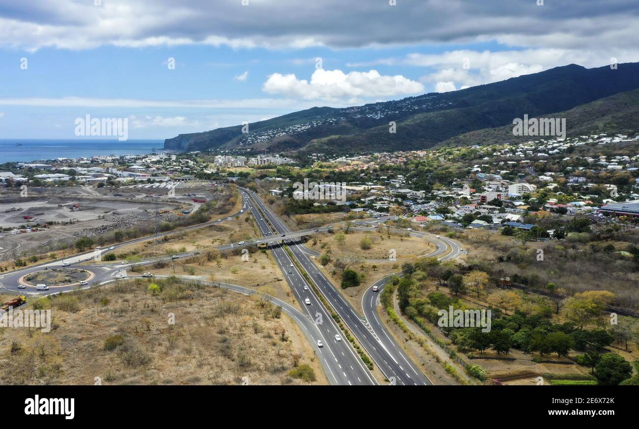 France, Reunion Island, Le Port,Freight port, quayside boat, containers ...