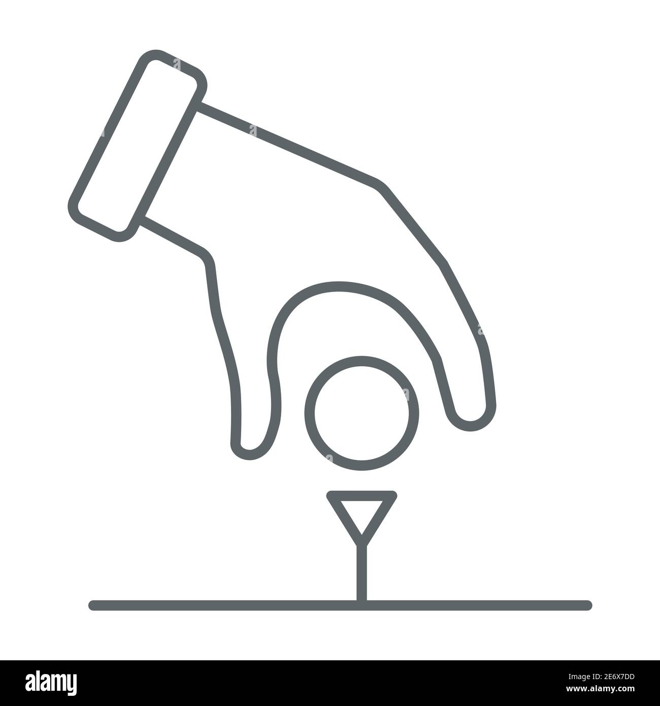 Golfer hand put ball on tee thin line icon, golf concept, hand with ...