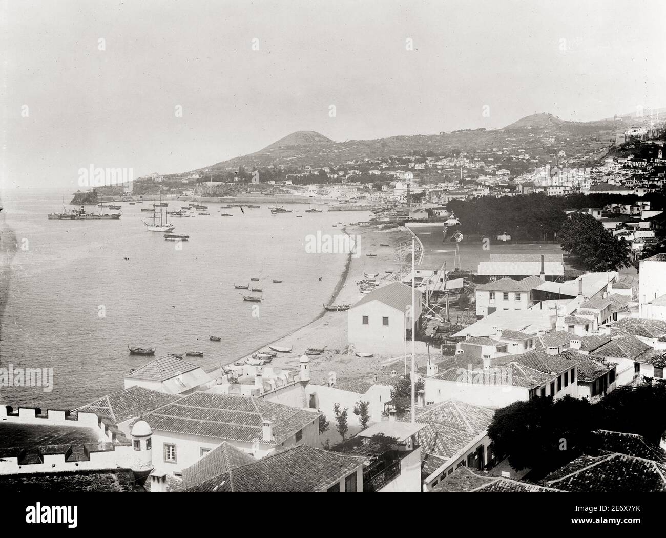 Vintage 19th century photograph: Waterfront view Madeira, Portugal ...