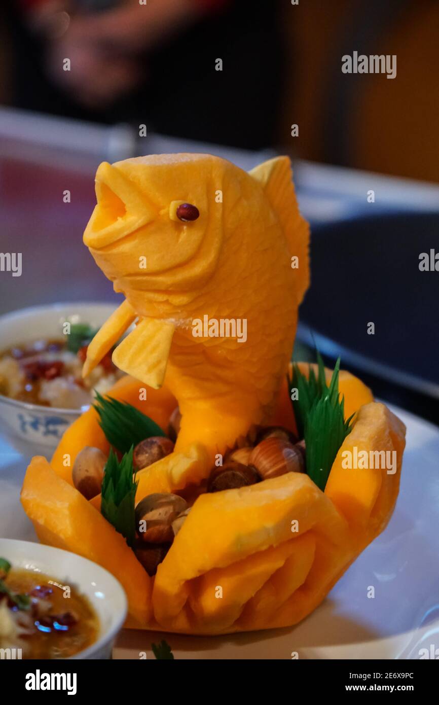 Fish made from pumpkin, designed to decorate various dishes Stock Photo ...