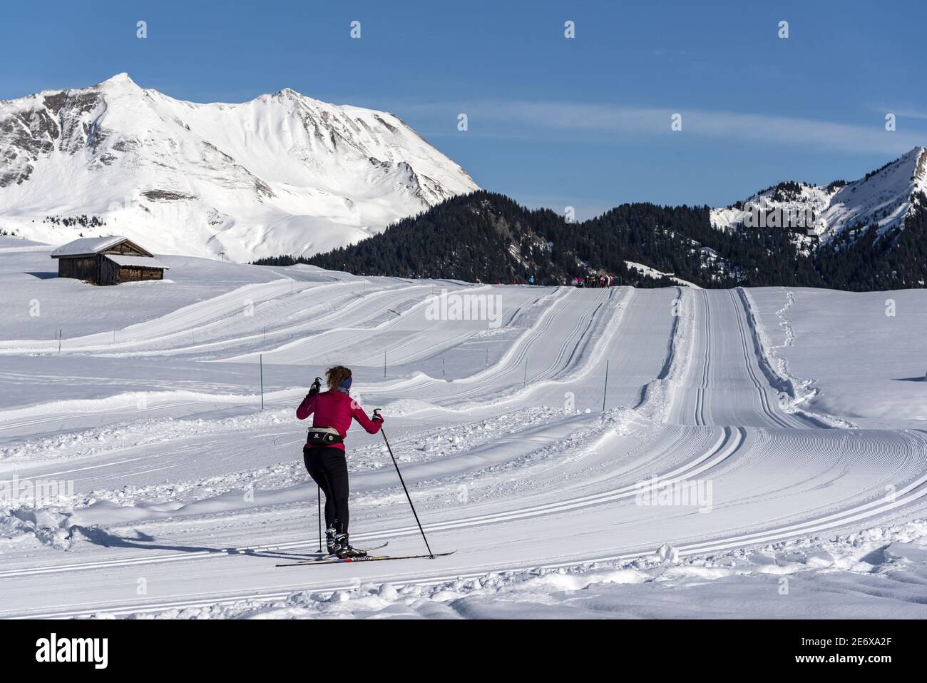 France, Haute-Savoie (74), Aravis Massif, above La Clusaz the cross ...