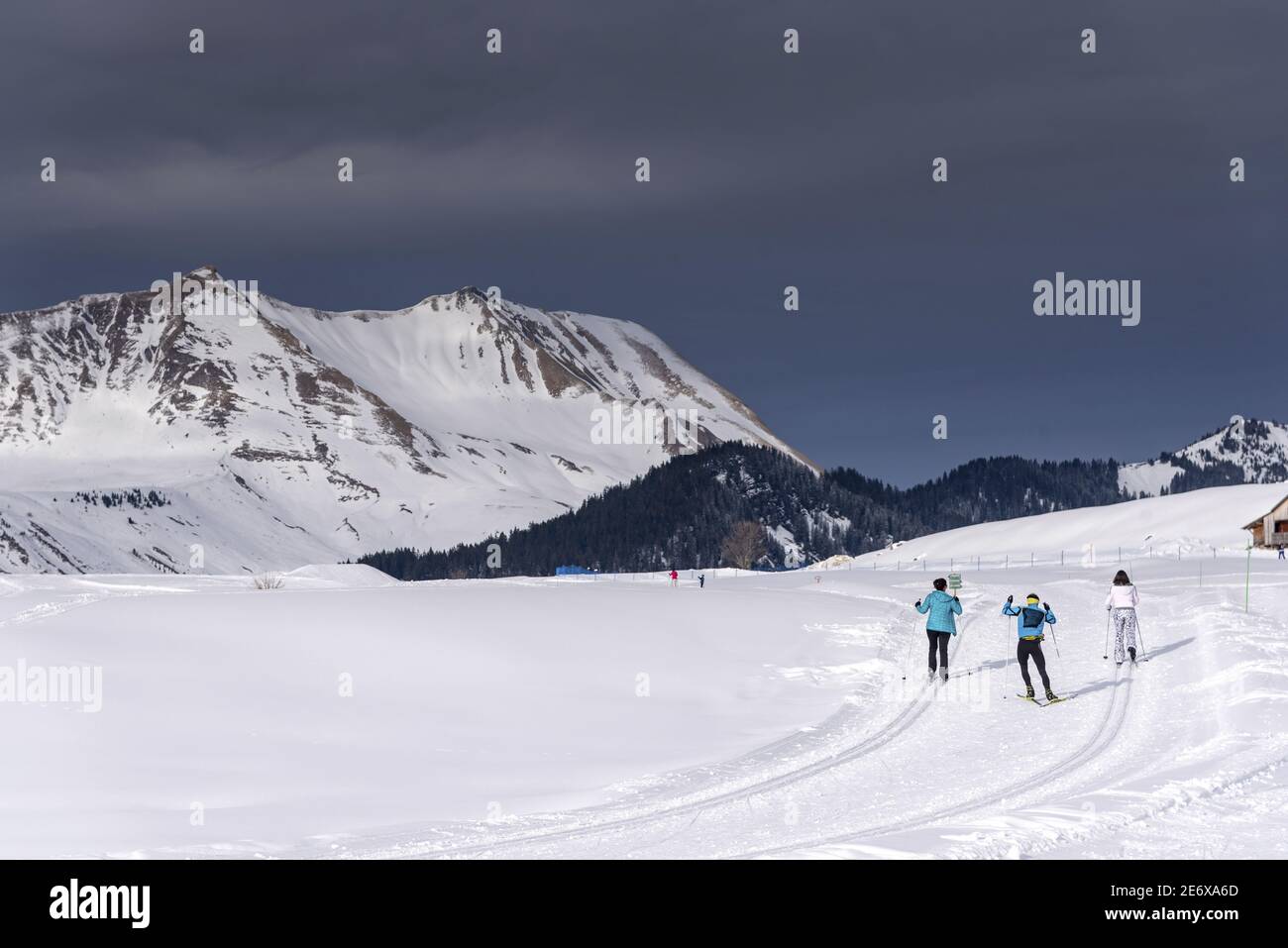France, Haute-Savoie (74), Aravis Massif, above La Clusaz the cross ...