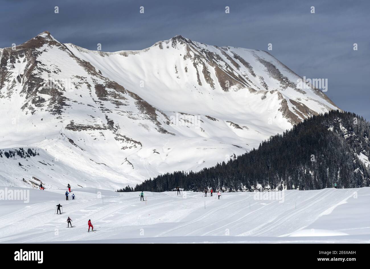 France, Haute-Savoie (74), Aravis Massif, above La Clusaz the cross ...