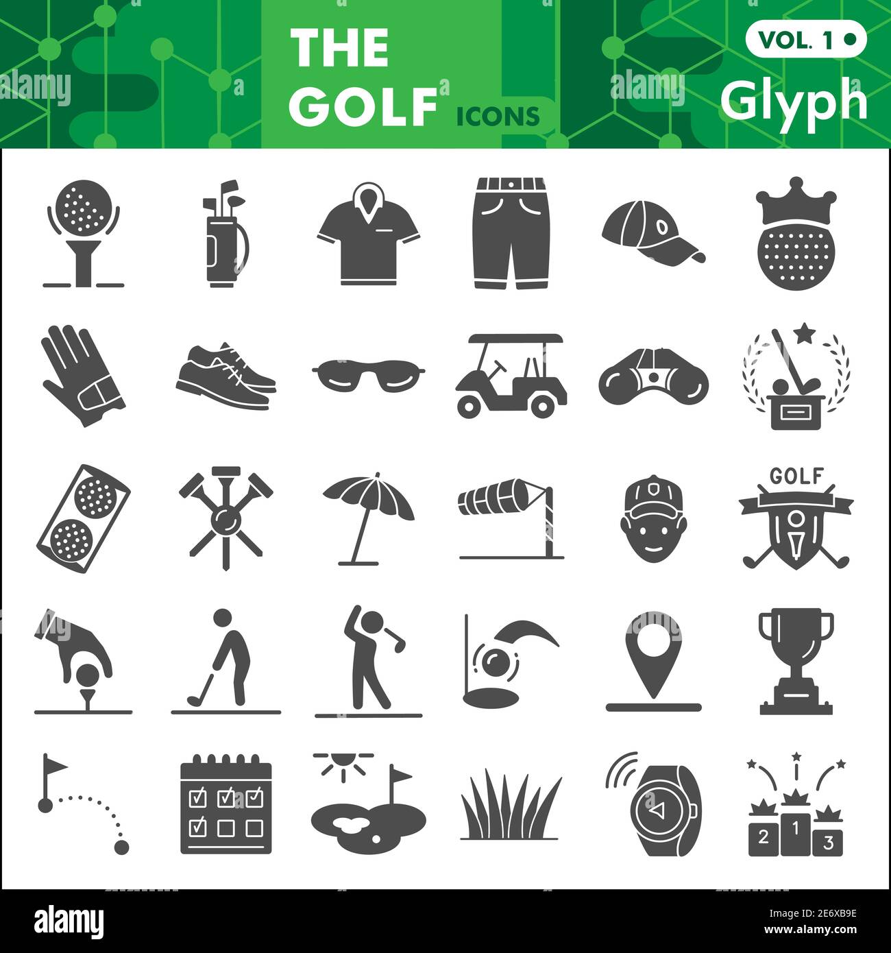 Golf solid icon set, Sports symbols collection or sketches. Golf game ...