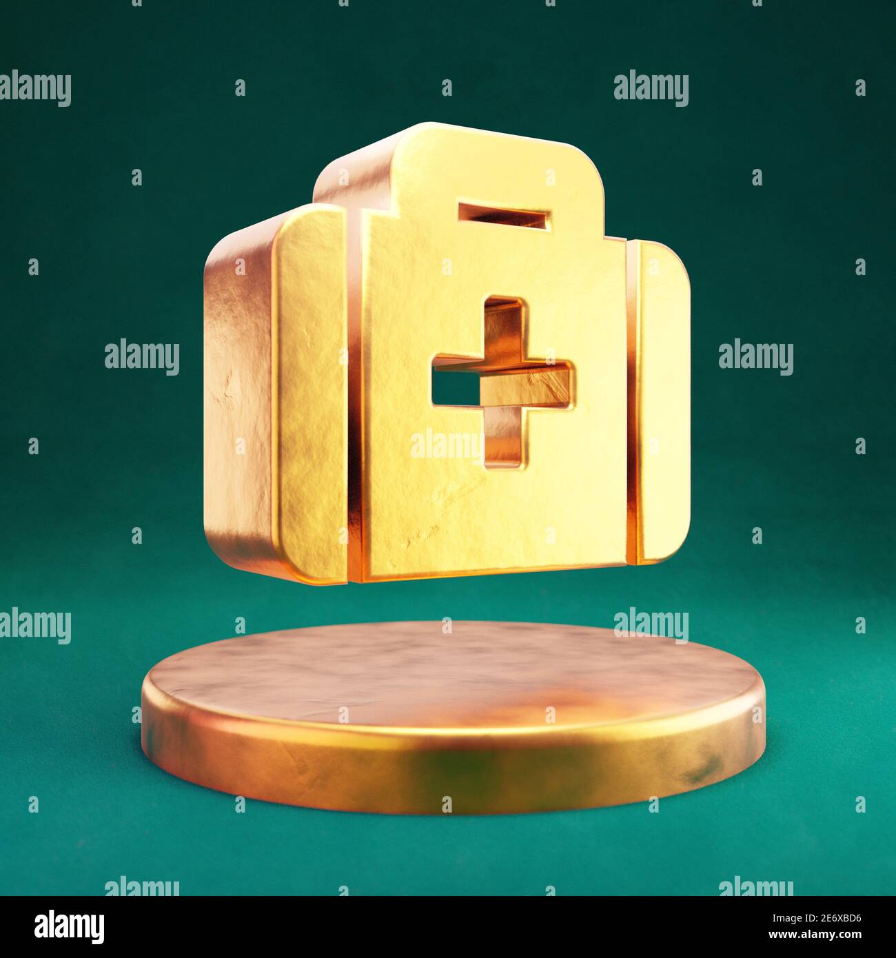 Medkit icon. Fortuna Gold Medkit symbol on golden podium Stock Photo ...