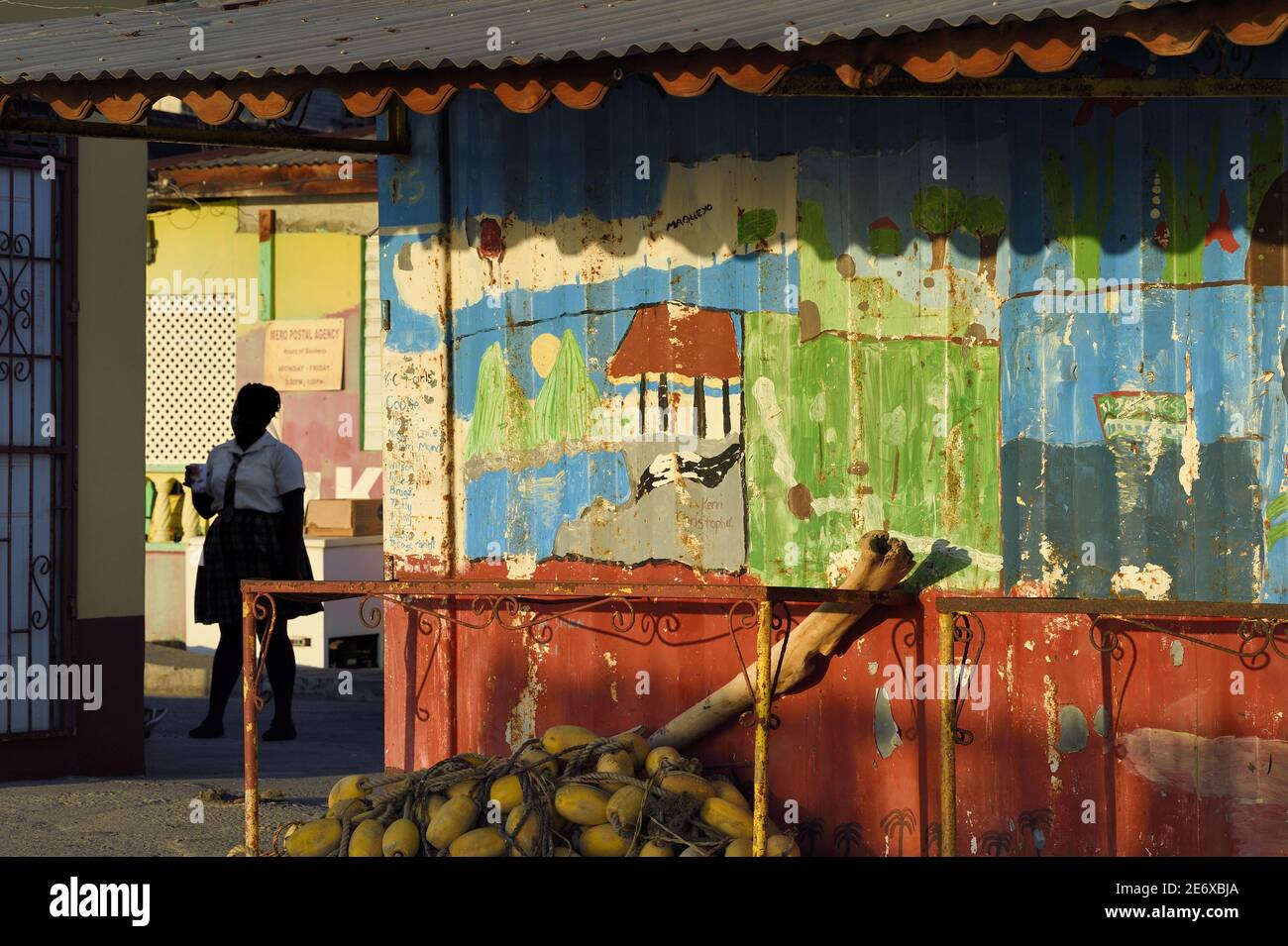 Caribbean, Dominica Island, village of Mero on the west coast, mural ...