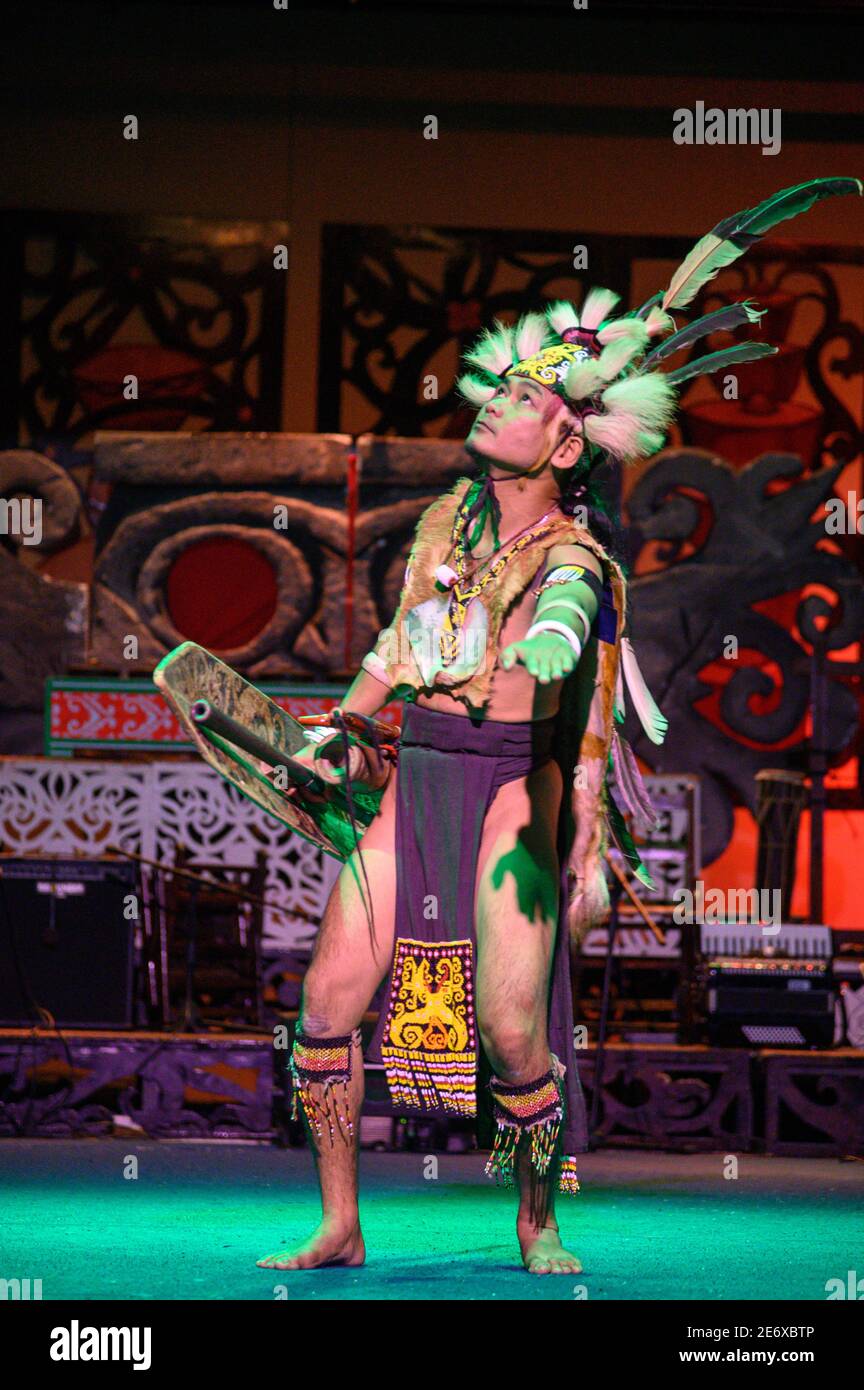 Iban and Ngajat culture dance at the Sarawak Culture Village in Kuching ...